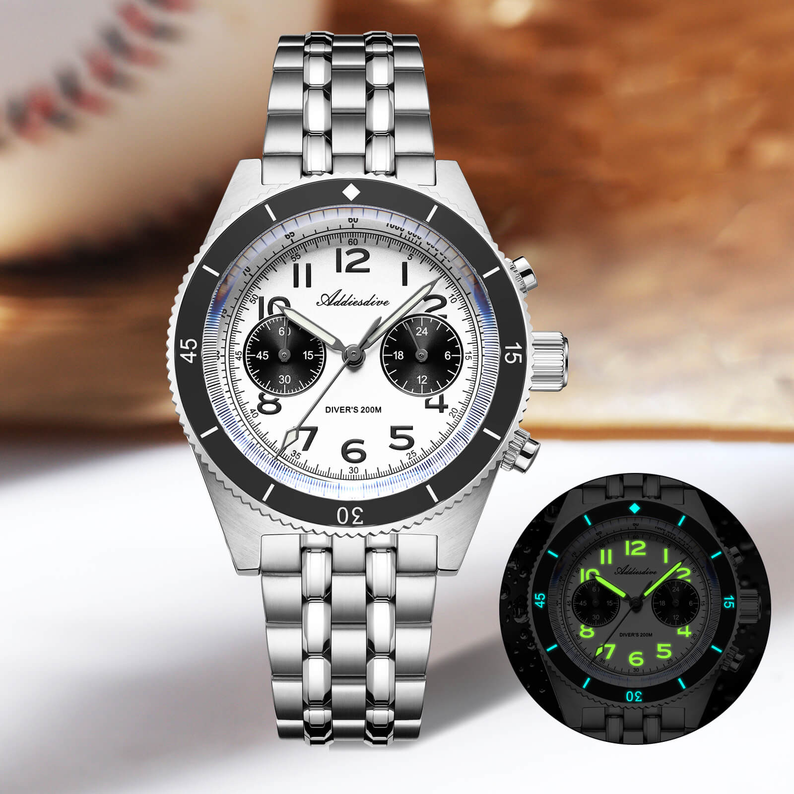 ADDIESDIVE 41mm Stainless Steel Quartz Chronograph Watch VK64（AD2034 ...