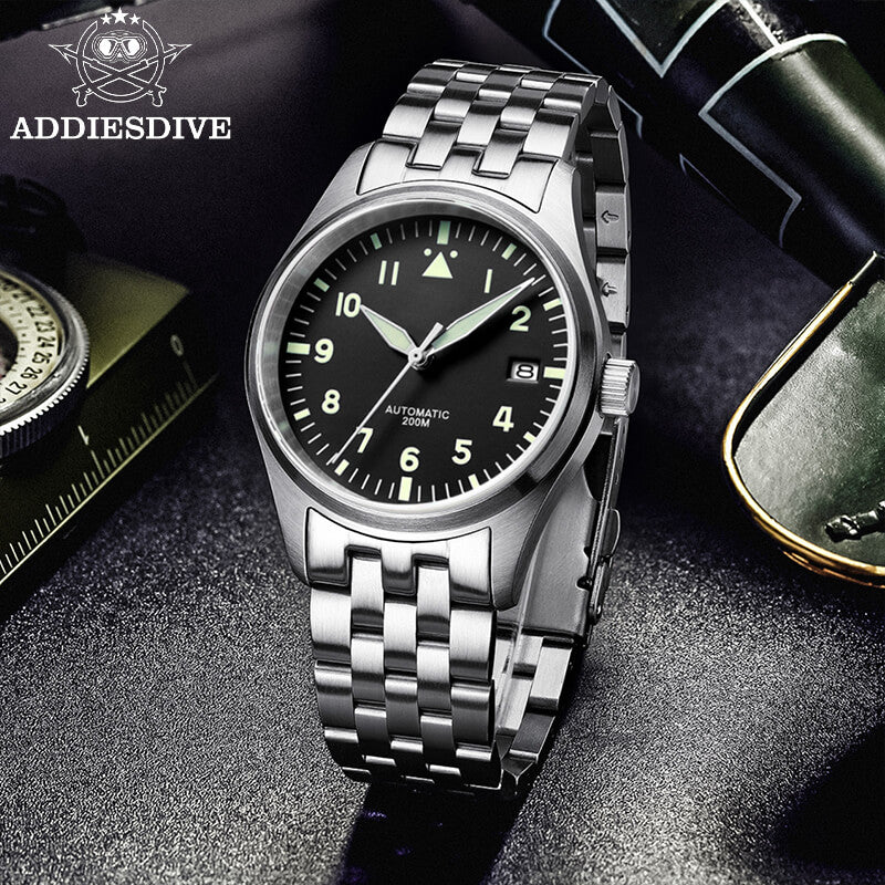 ADDIESDIVE® Black Dail Elegant Men Automatic Watch Diver 200M （H2 ...